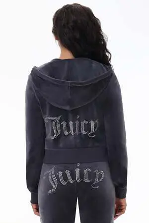 Juicy Couture Og Big Bling Velour Hoodie - Titanium