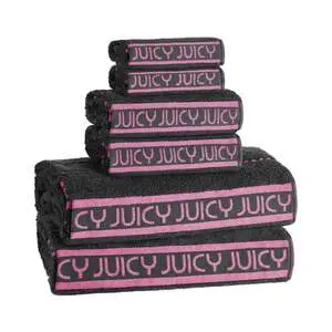 Juicy Couture Plush Stripe Bath Towel Set - Black