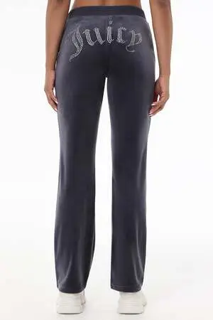 Juicy Couture Big Bling Velour Track Pants - Titanium