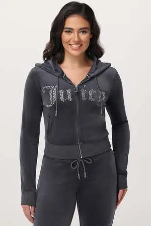 Juicy Couture Mixed Crystals Velour Hoodie - Titanium