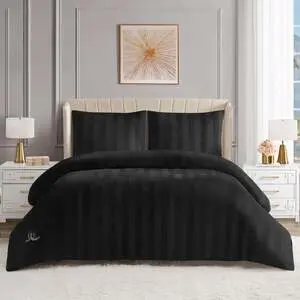 Juicy Couture Jenny Velour Striped Jacquard Comforter Set - Black