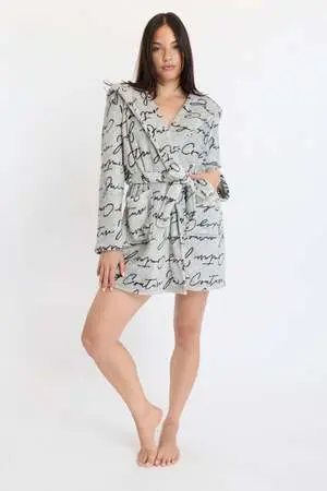 Juicy Couture Hooded Luxe Plush Robe - Heather Jc Script