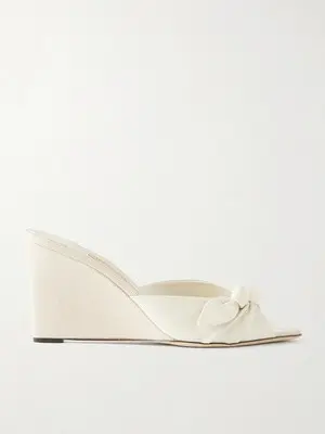 JIMMY CHOO Livi 85 Bow-embellished Wedge Sandals - Neutrals