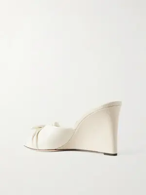 JIMMY CHOO Livi 85 Bow-embellished Wedge Sandals - Neutrals