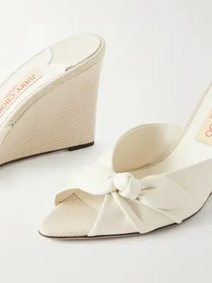 JIMMY CHOO Livi 85 Bow-embellished Wedge Sandals - Neutrals