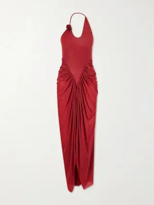 MAYGEL CORONEL Vestalia Draped Jersey Maxi Dress - Red