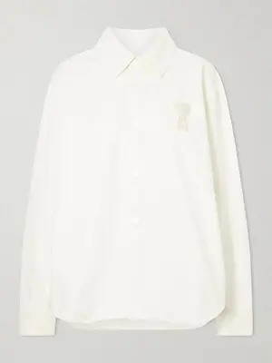 AMI Paris Embroidered Cotton Overshirt Cream