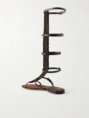 GIANVITO ROSSI Whipstitched Leather-trimmed Suede Sandals