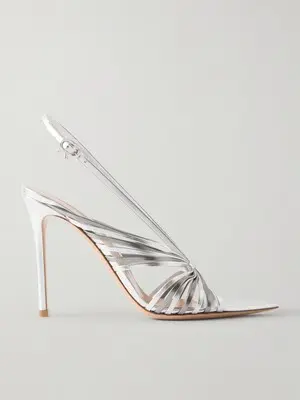 GIANVITO ROSSI 105 Metallic Leather Slingback Sandals - Silver