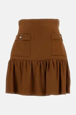 Elisabetta Franchi Linen-blend Mini Skirt With Jewel Detail