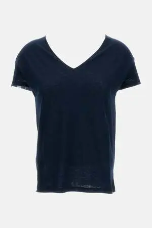 BIFFI Linen V-neck T-shirt - Blue