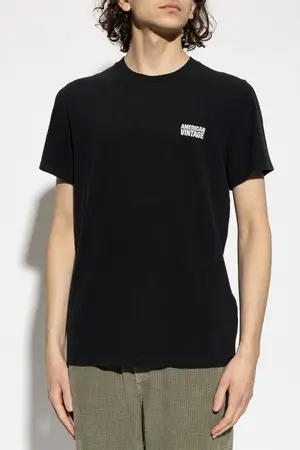 American Vintage T-shirt With Printed Logo - Black
