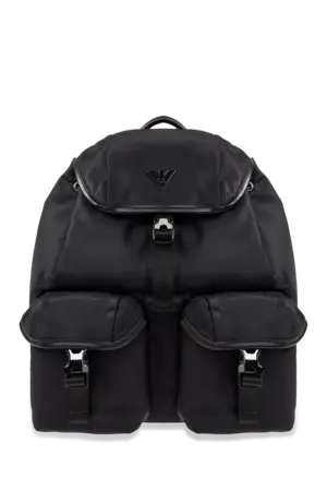 Emporio Armani Backpack With Buckled Pockets - Black