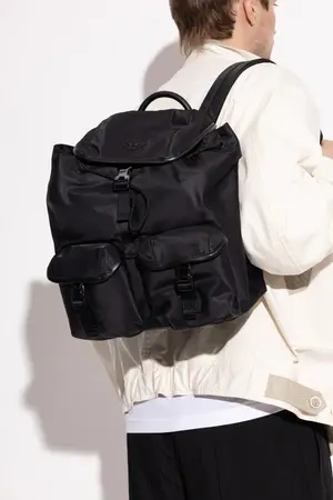 Emporio Armani Backpack With Buckled Pockets - Black