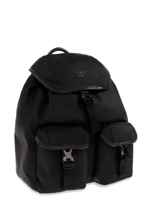 Emporio Armani Backpack With Buckled Pockets - Black