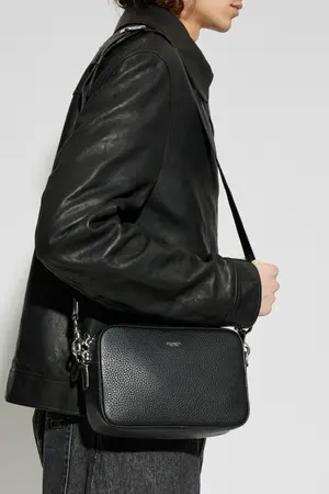 COACH Monogram Pebbled Leather Shoulder Bag - Black