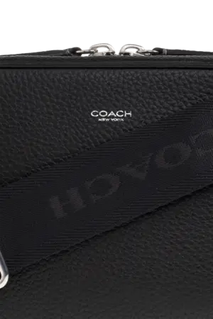 COACH Monogram Pebbled Leather Shoulder Bag - Black