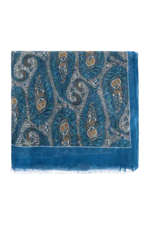 Etro Patterned Scarf With Raw Finish - Navy Blue