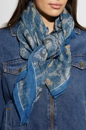 Etro Patterned Scarf With Raw Finish - Navy Blue