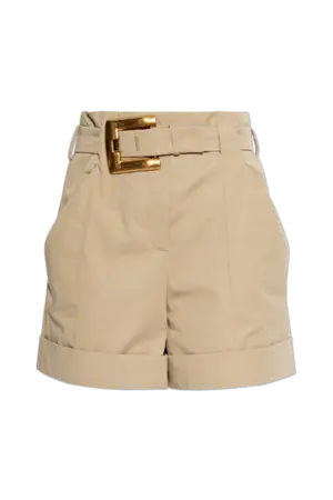 Balmain Belted Cotton Shorts - Beige