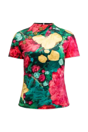 Balmain Floral Motif Velvet Top - Multicolour
