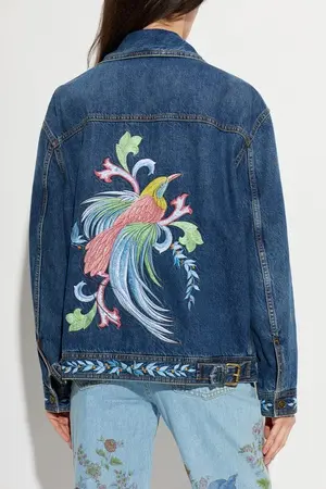 Etro Denim Jacket With Embroidered Embellishment - Navy Blue