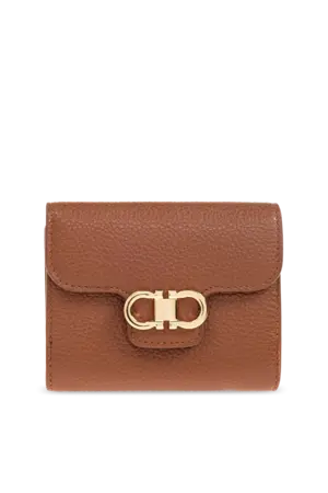 FERRAGAMO Leather Wallet With Logo - Brown