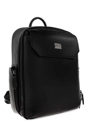Emporio Armani Leather Backpack With Logo Patch