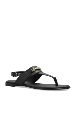Furla Heritage Leather Flat Sandals - Black