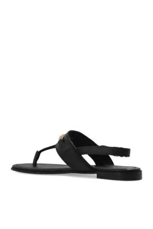 Furla Heritage Leather Flat Sandals - Black