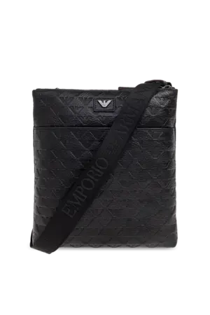 Emporio Armani Leather Shoulder Bag With Monogram - Black