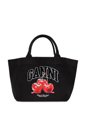 GANNI Shopper Logo Tote Bag - Black