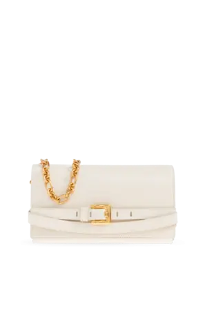 Balmain Clutch With Golden Buckle And Chain - Cream