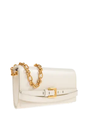 Balmain Clutch With Golden Buckle And Chain - Cream