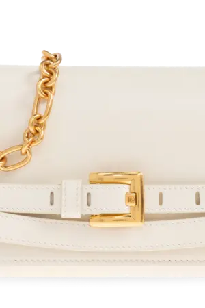 Balmain Clutch With Golden Buckle And Chain - Cream