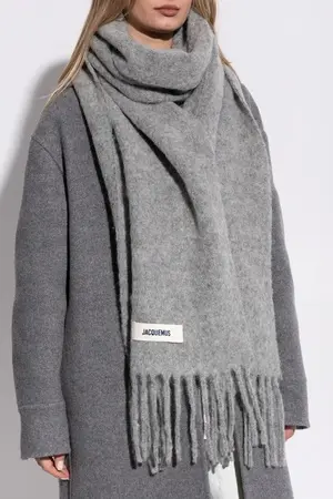 Jacquemus Scarf With Logo Patch - Grey
