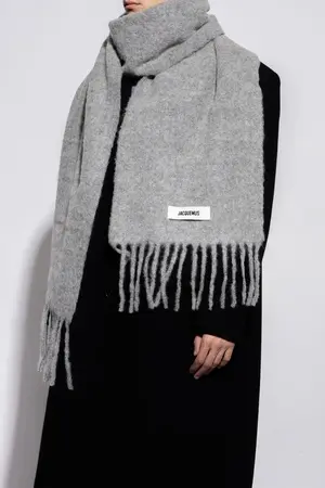 Jacquemus Scarf With Logo Patch - Grey
