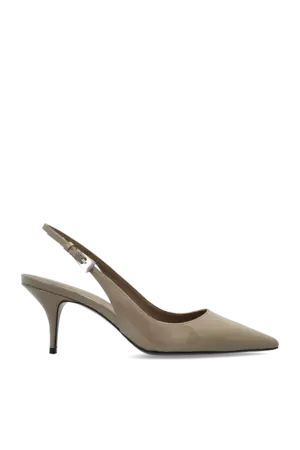 BLACK SUEDE STUDIO Leather Heeled Slingback Pumps - Beige