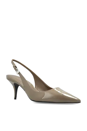 BLACK SUEDE STUDIO Leather Heeled Slingback Pumps - Beige