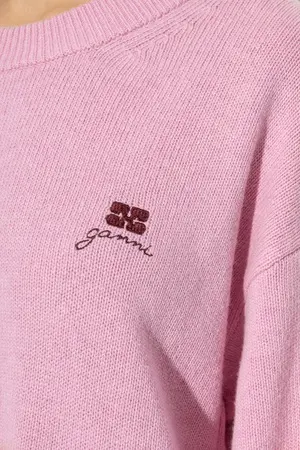 GANNI Turtleneck Sweater With Drawstring Sides - Pink