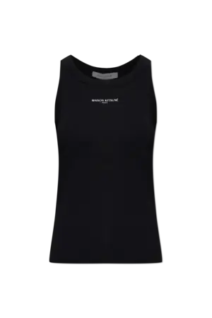 Maison Kitsuné Ribbed Tank Top With Logo - Black