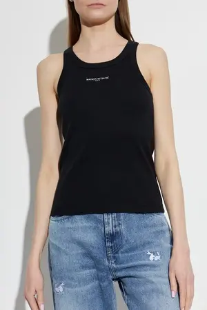 Maison Kitsuné Ribbed Tank Top With Logo - Black