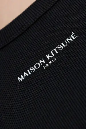 Maison Kitsuné Ribbed Tank Top With Logo - Black