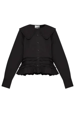 GANNI Ruffled Top - Black