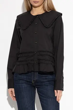 GANNI Ruffled Top - Black