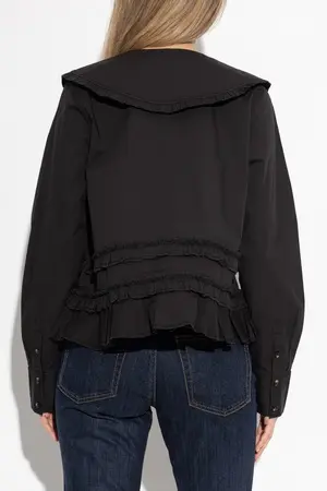 GANNI Ruffled Top - Black