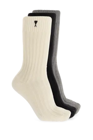 Ami Three-pack Of Ribbed Mid-calf Socks - Multicolour