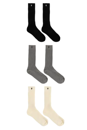AMI Paris Three-pack Of Ribbed Mid-calf Socks