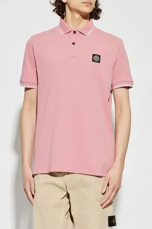 Stone Island Polo With Logo Patch - Pink