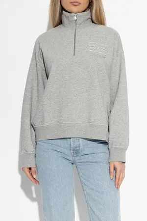 GANNI Oversized Sweatshirt With Stand-up Collar - Grey